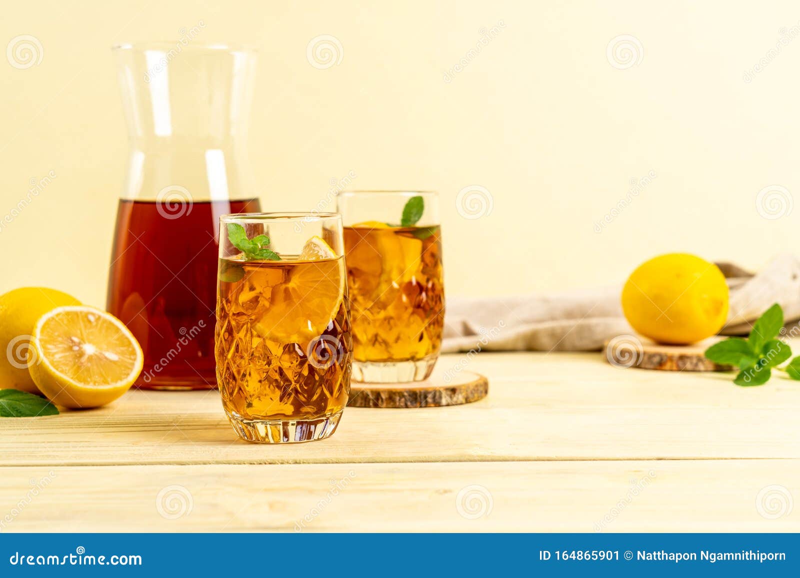 Glass of ice lemon tea stock image. Image of black, mason - 164865901