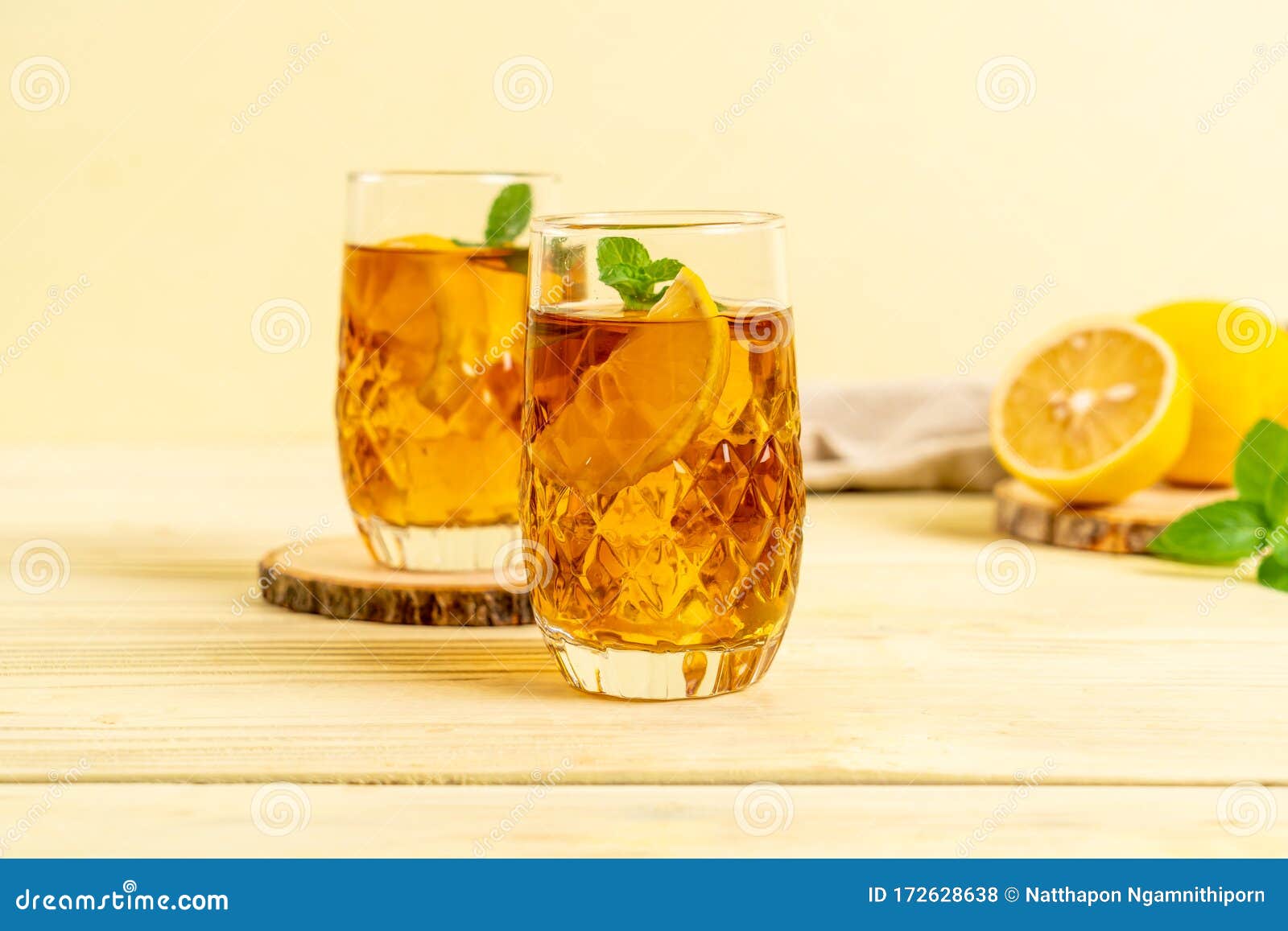 Glass of ice lemon tea stock photo. Image of black, straw - 172628638