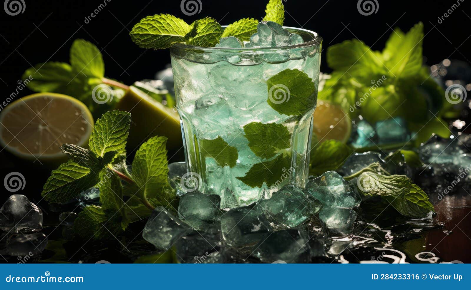 A Glass of Ice and Mint Drink. Generative AI. Stock Illustration ...