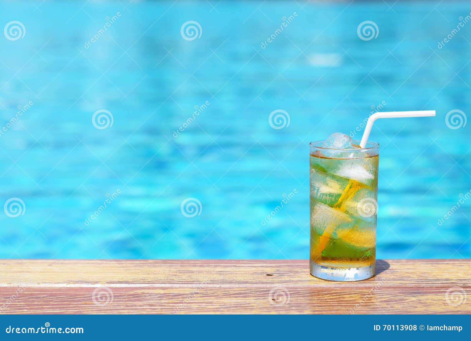 A Glass of Ice Tea at Pool with Vintage Filter Background Stock Photo ...