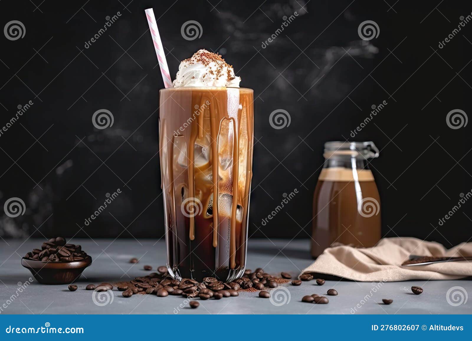 Glass of Iced Coffee with Drizzle of Chocolate and Sprinkle of Salt ...