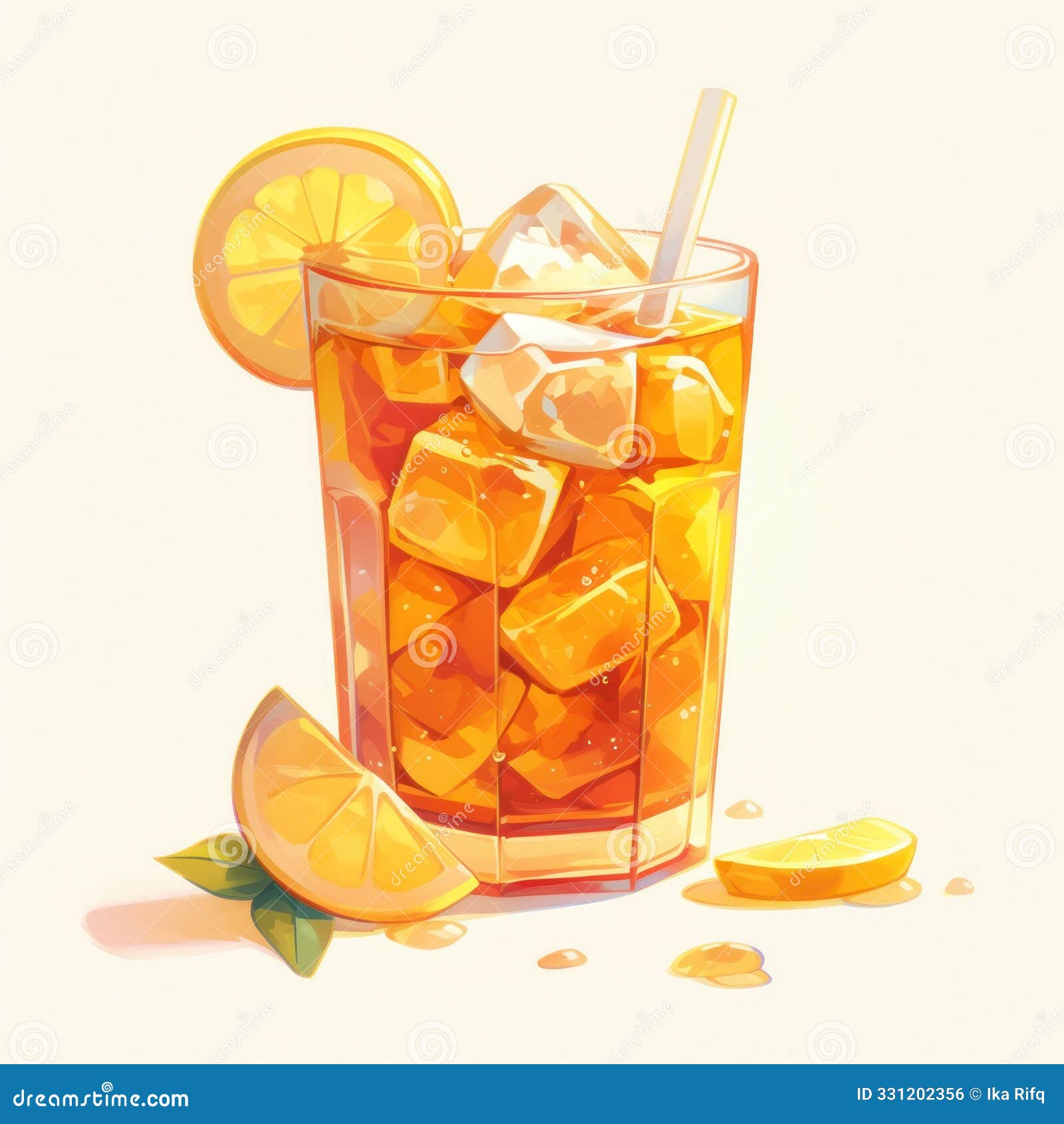 Glass of Iced Tea with Lemon Illustration Stock Illustration ...