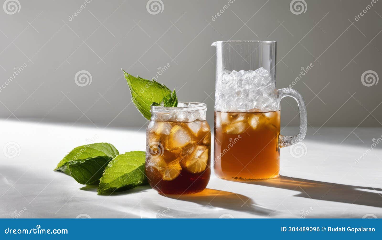 A Glass of Iced Tea with a Mint Leaf on Top Stock Illustration ...