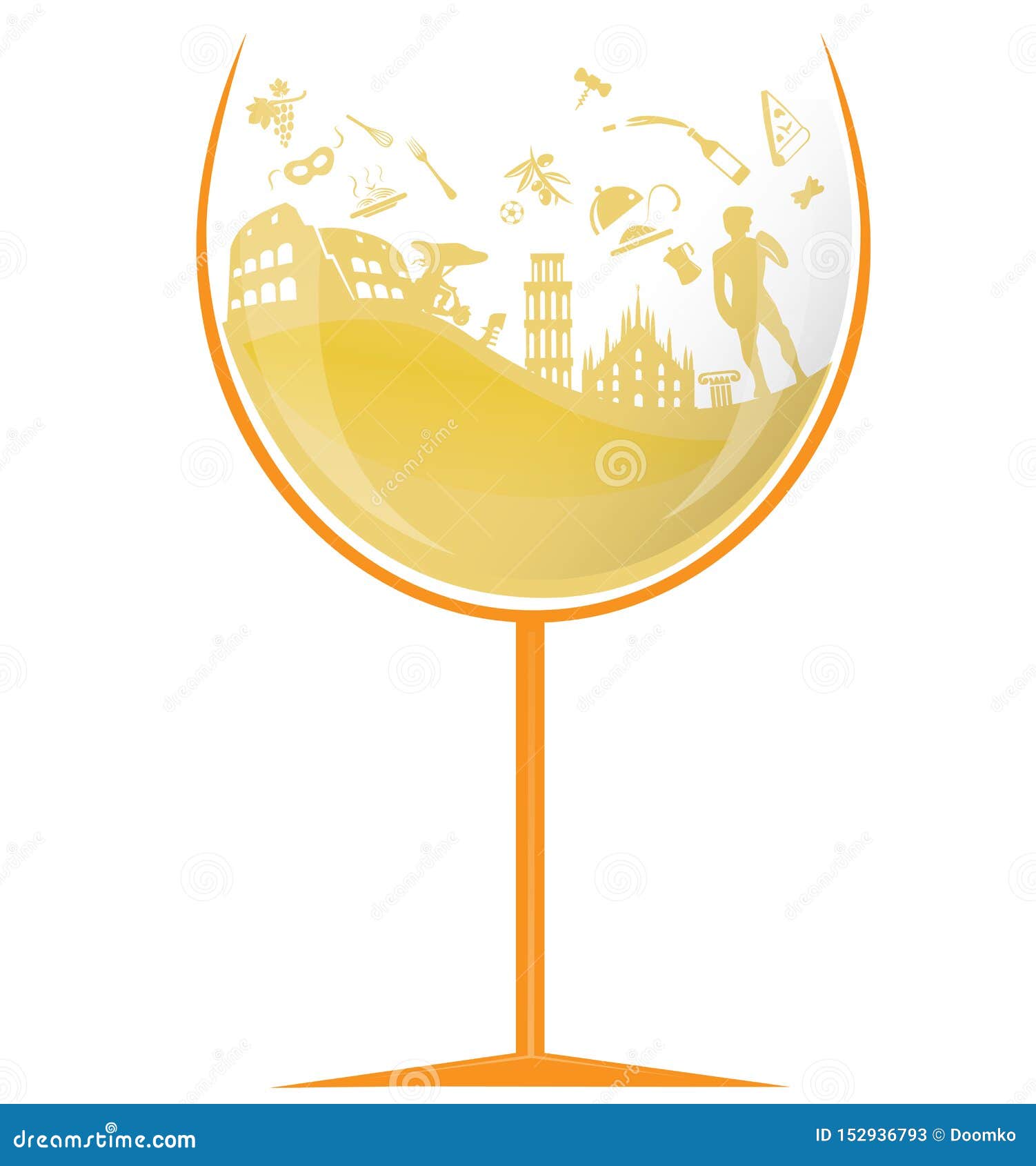 Glass of Italian White Wine Stock Vector - Illustration of famous ...