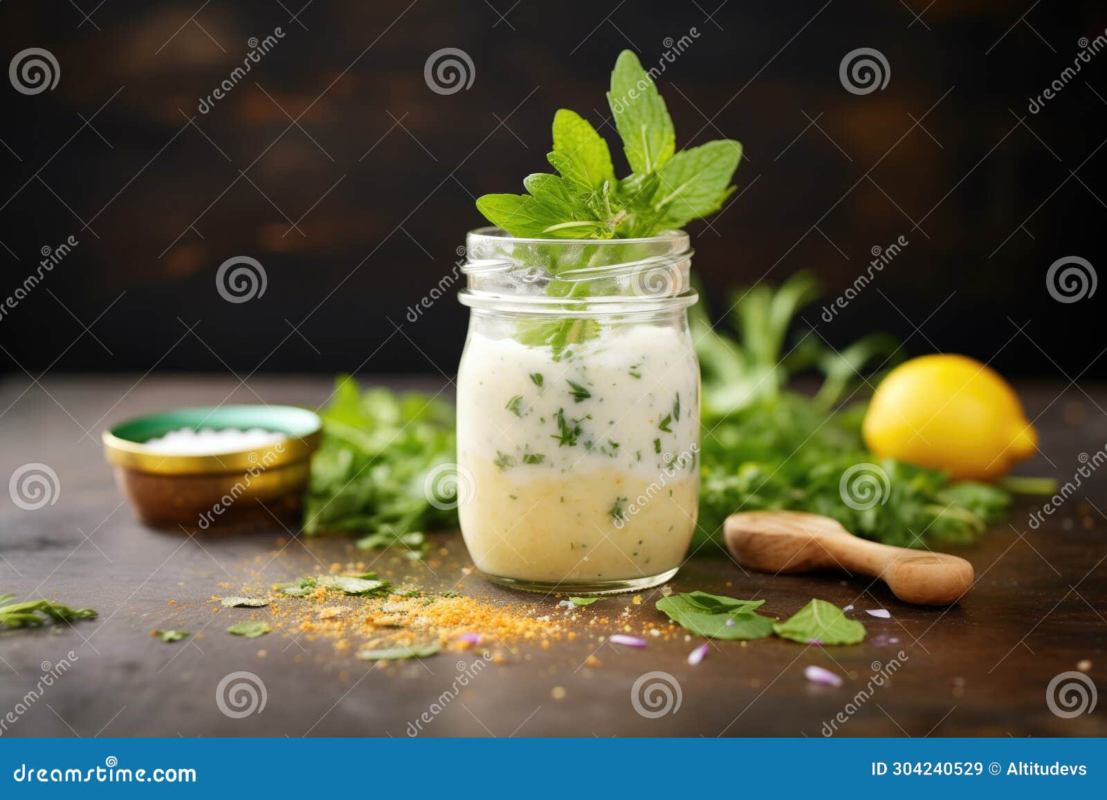Glass Jar of Caesar Dressing with Herb Garnish Stock Image - Image of ...