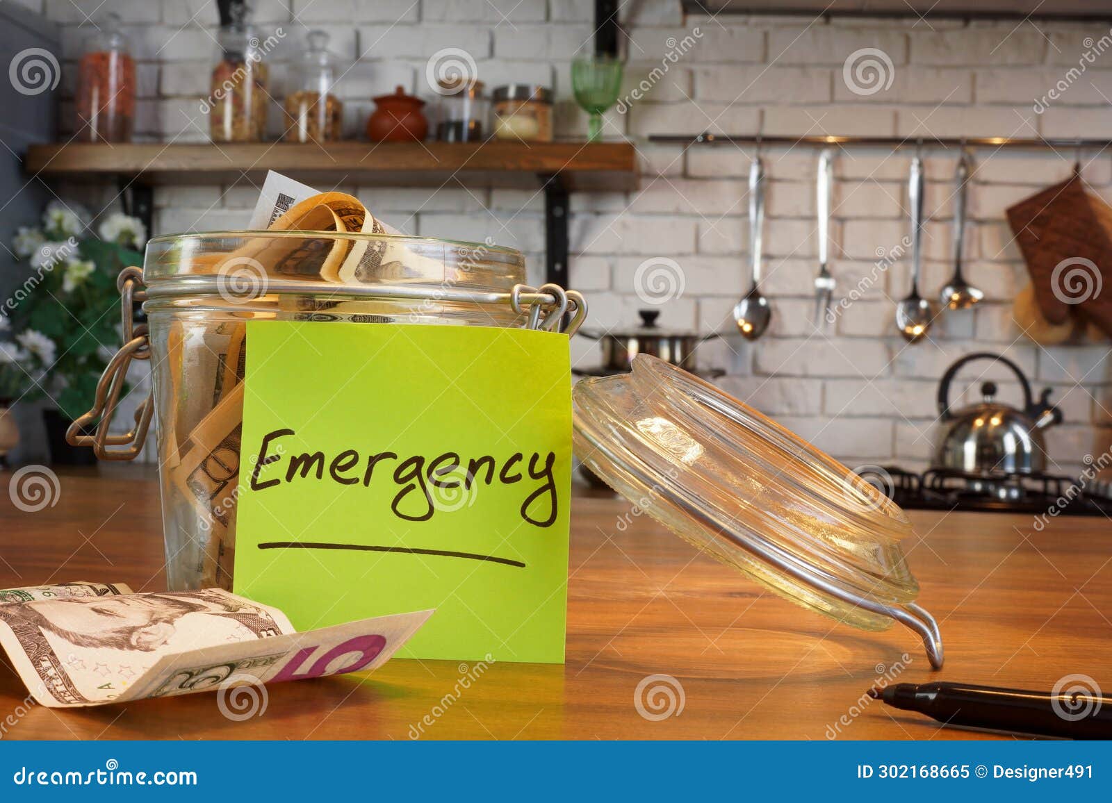 Glass Jar for Emergency Fund with Cash. Stock Image - Image of wealth ...