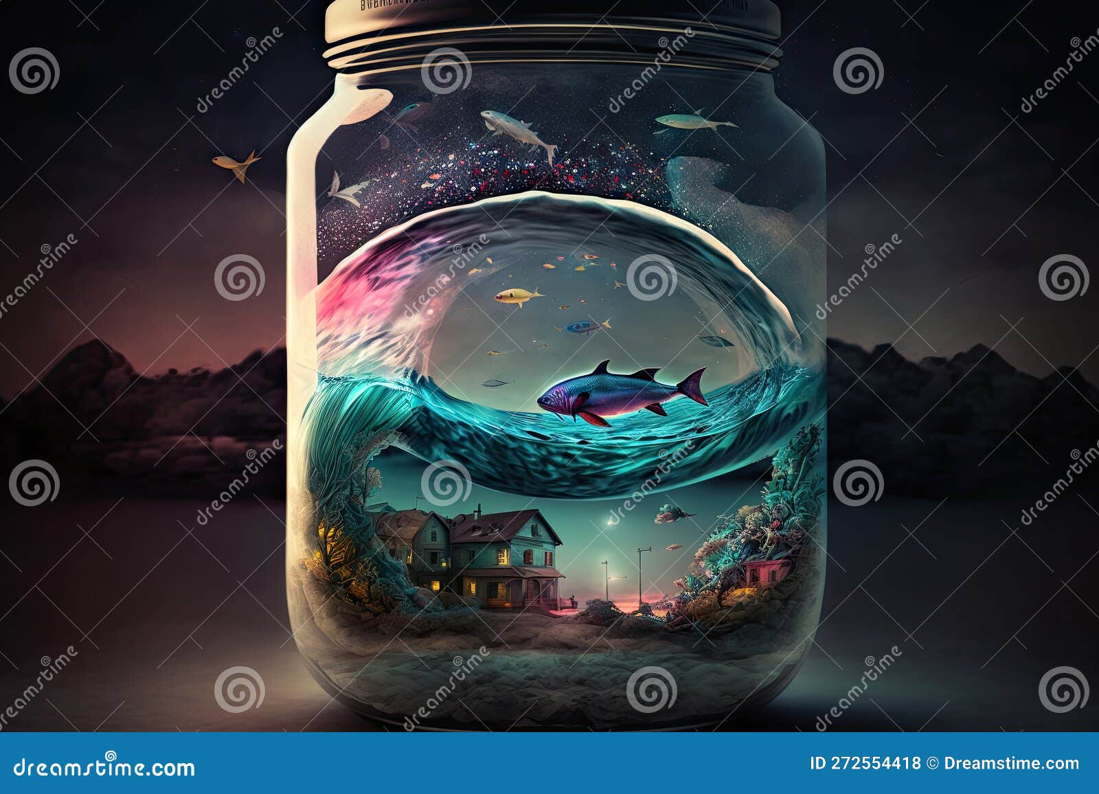 Glass Jar with Fantasy World Inside. Capturing Dream Concept. Created ...