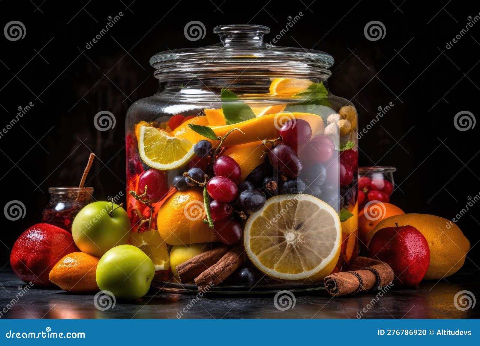 Glass Jar Filled with Various Types of Fruit, Ready for Infusion Stock ...
