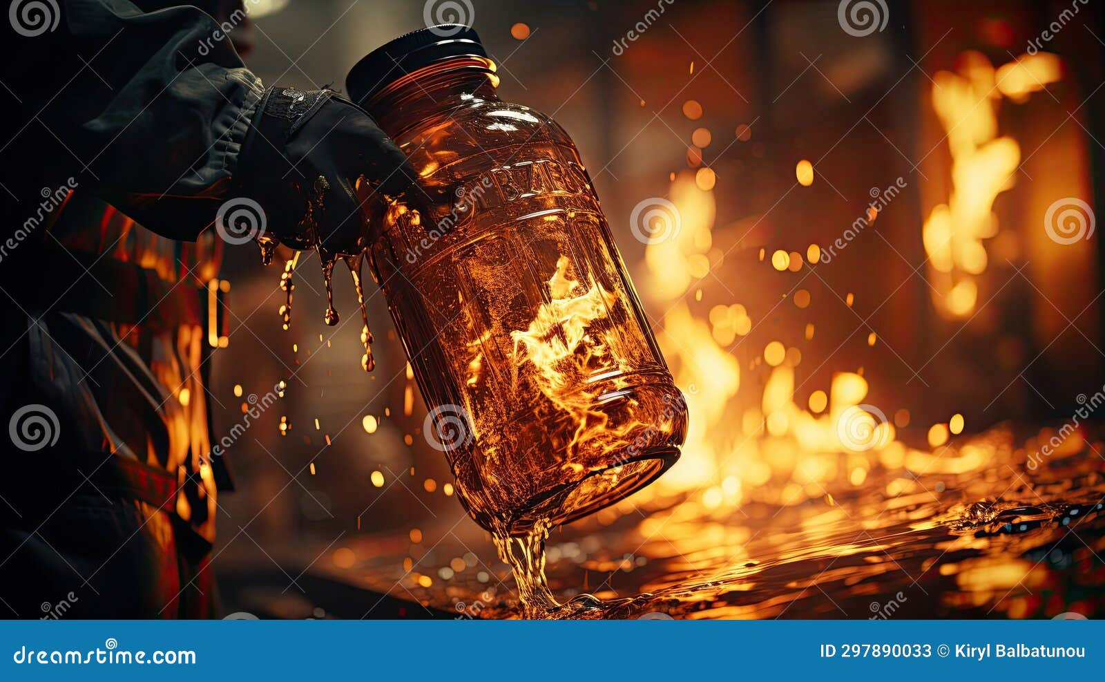 Glass Jar with Fuel among Fire and Water Stock Illustration ...