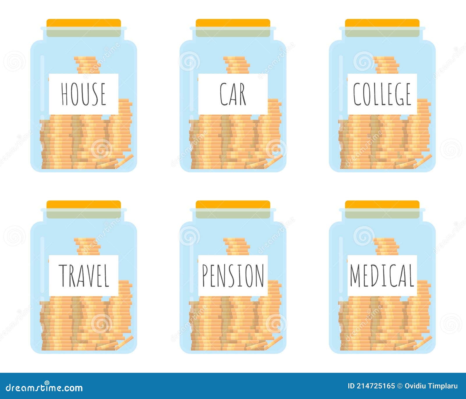 Glass Jar with Labeled Savings Vector Illustration Stock Vector ...
