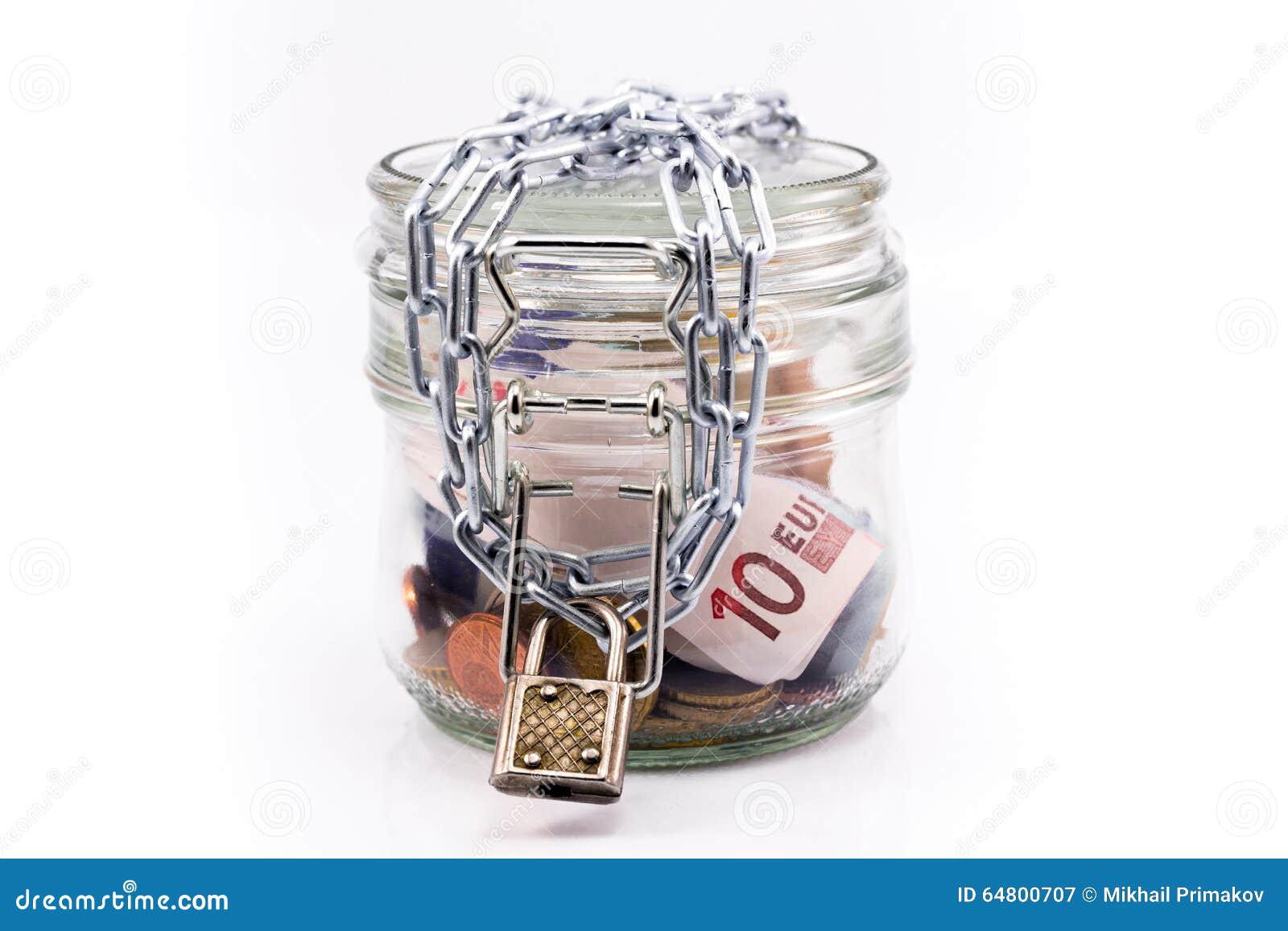 Glass Jar with Money and Chain Locked Stock Image - Image of banking ...