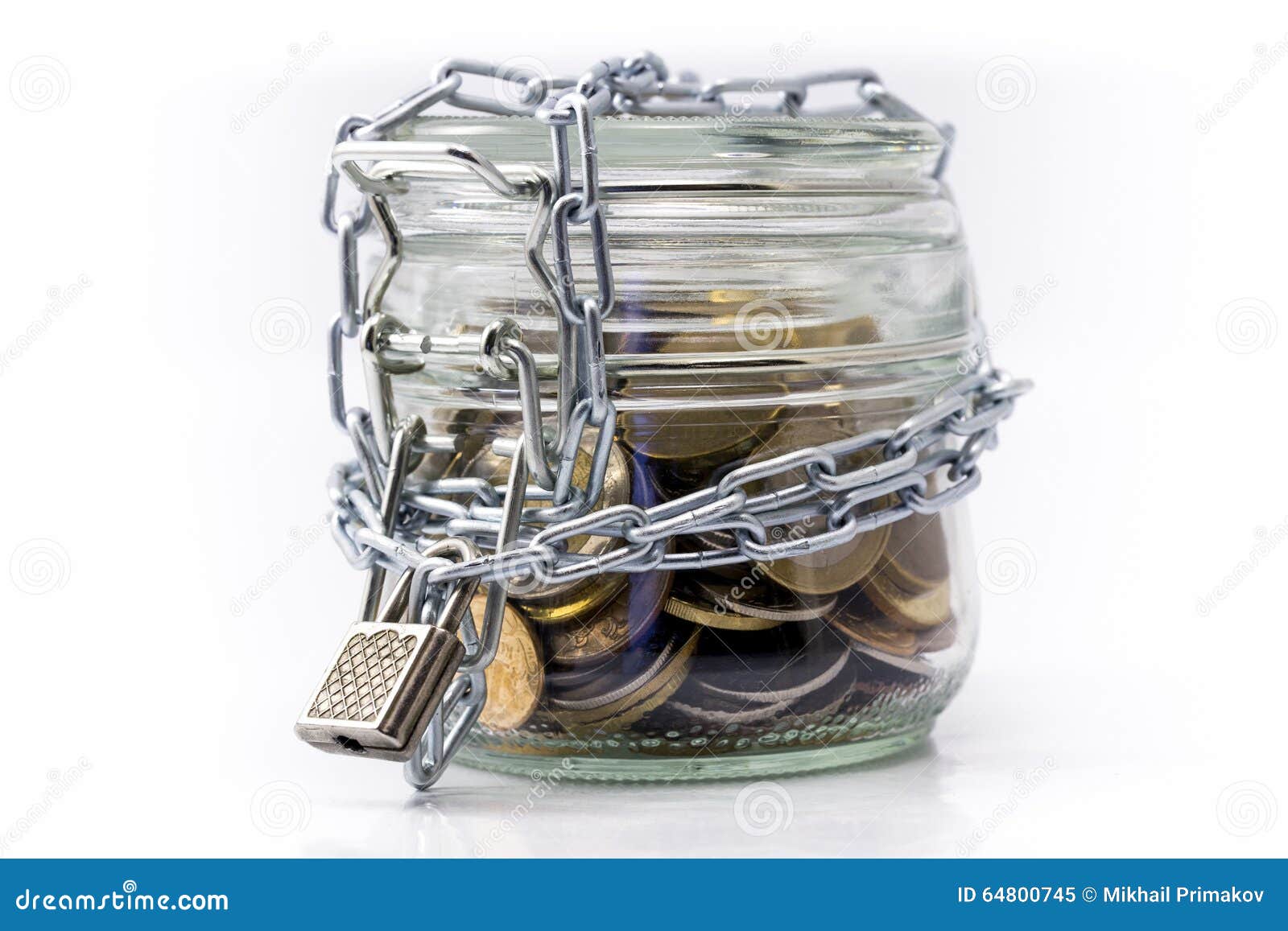 Glass Jar with Money and Locked Chain Stock Image - Image of lock ...