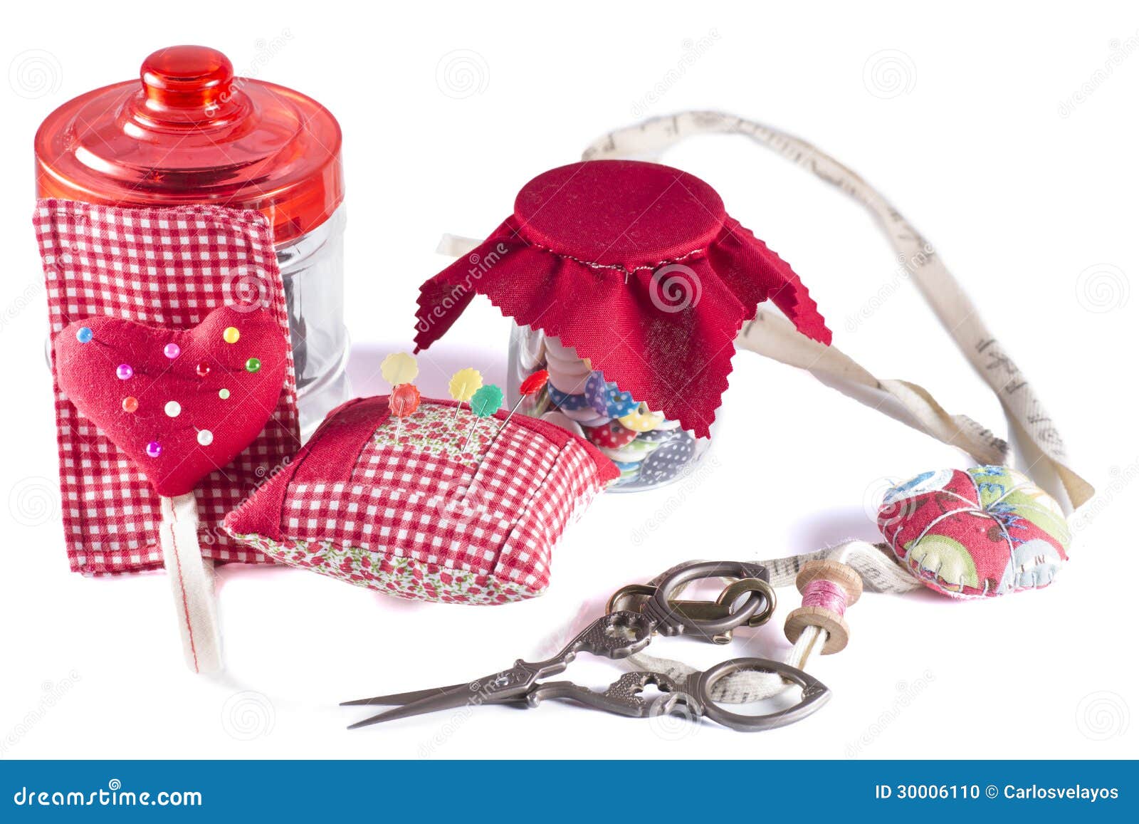 Glass Jar, Needle Case and Metalic Scissors Stock Photo - Image of ...