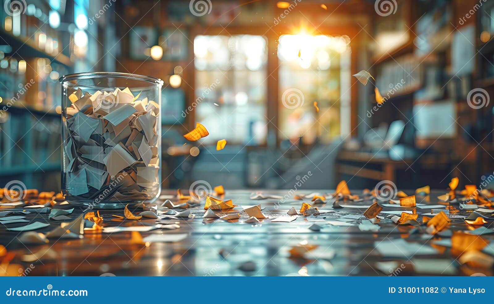 Glass Jar Overflowing with Crumpled Papers in a Creative Studio Setting ...