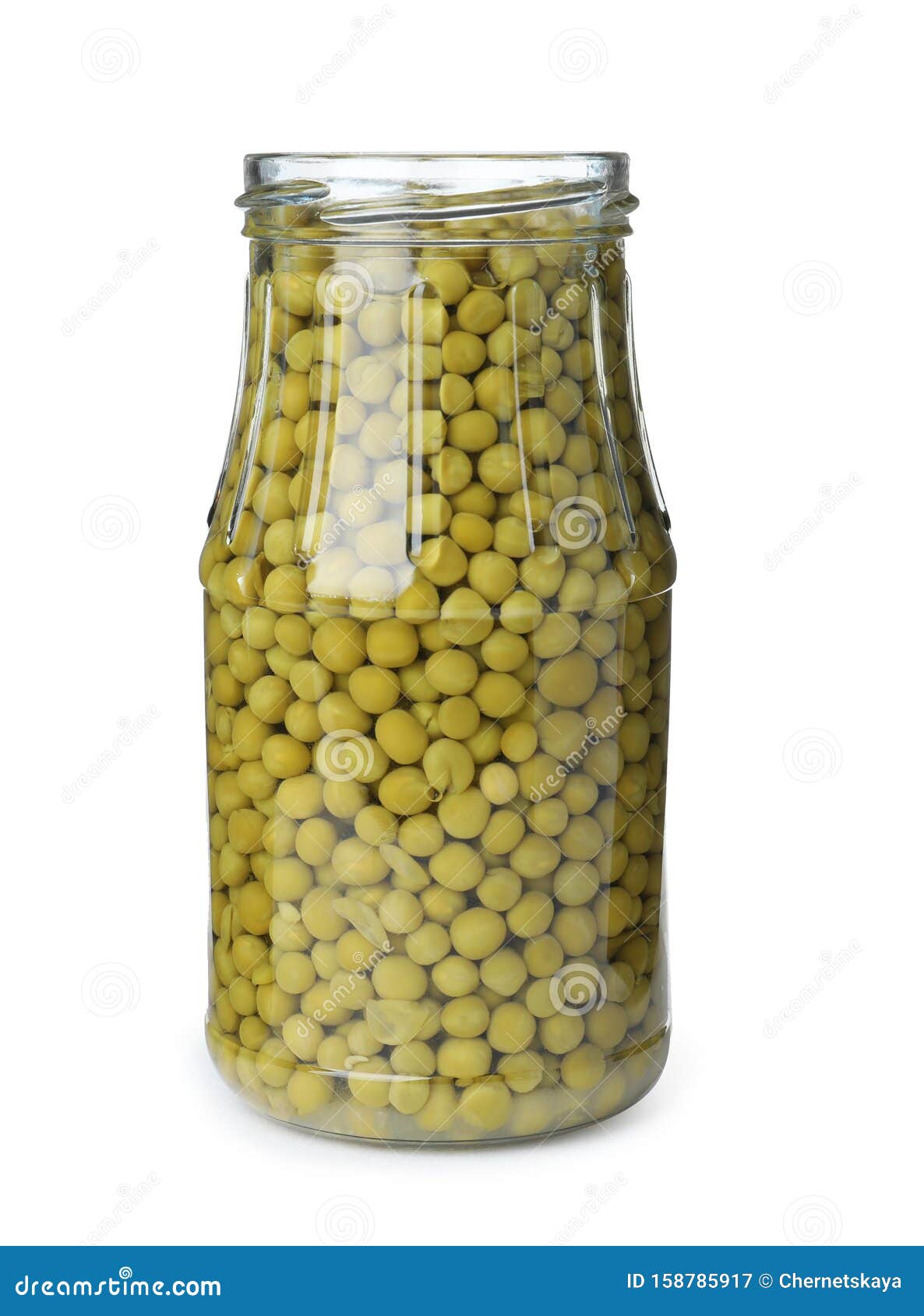Glass Jar with Pickled Green Peas on White Stock Image - Image of ...