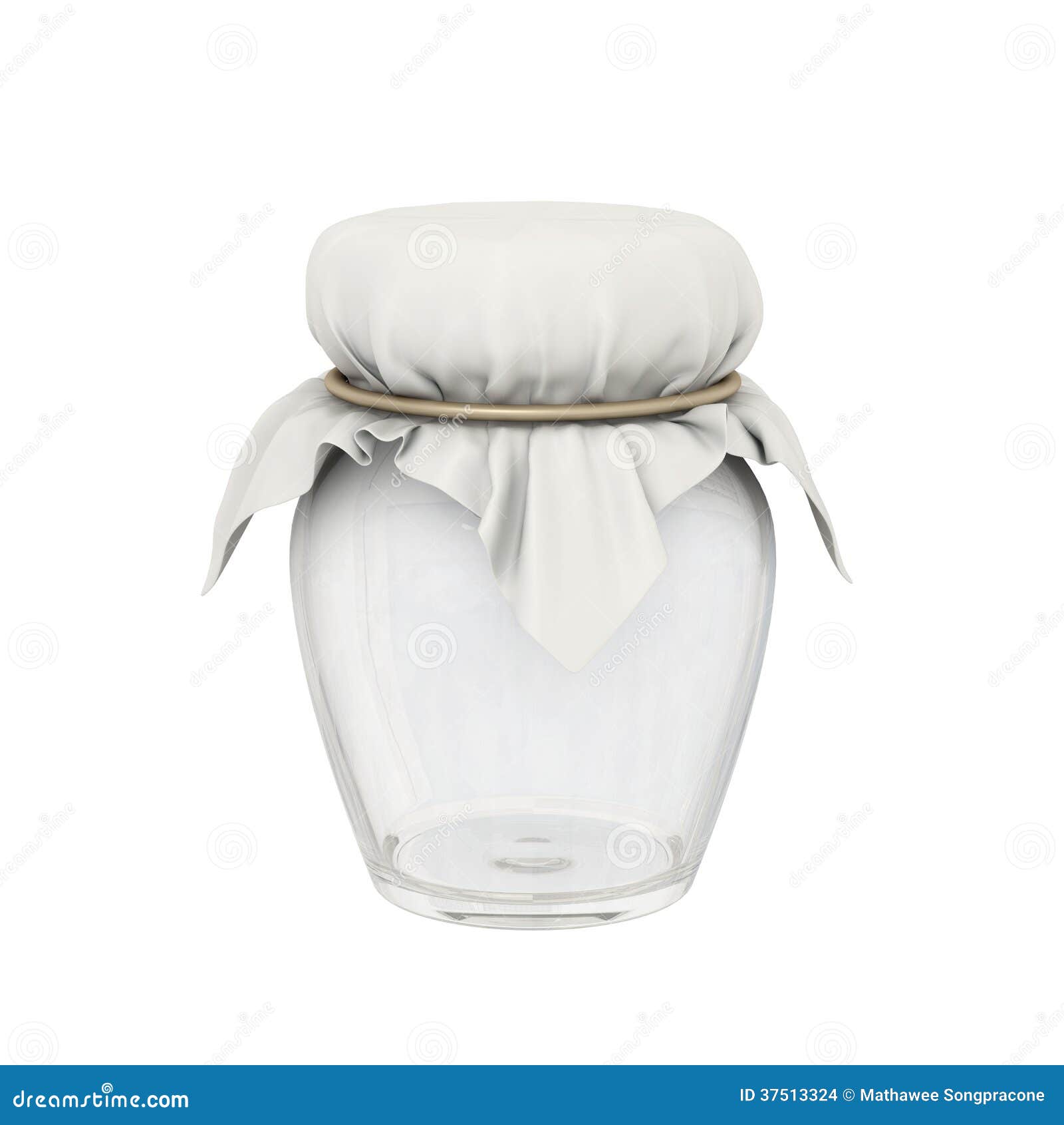 Glass Jar And Square Cloth Shape Tied With A Golden Rope Stock