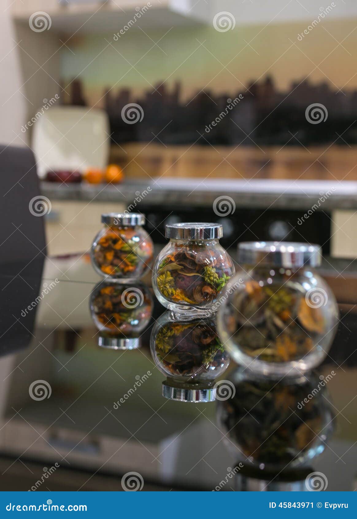 Glass jar on table stock image. Image of elegance, reflection - 45843971
