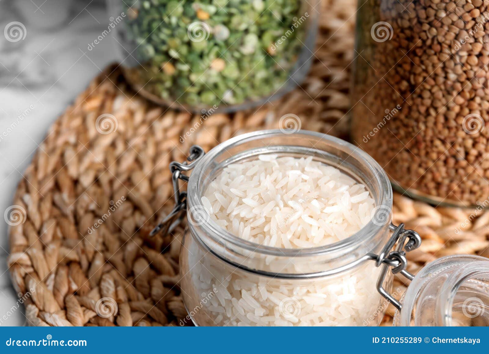 Glass Jar with Uncooked Rice on Table Stock Image - Image of gastronomy ...