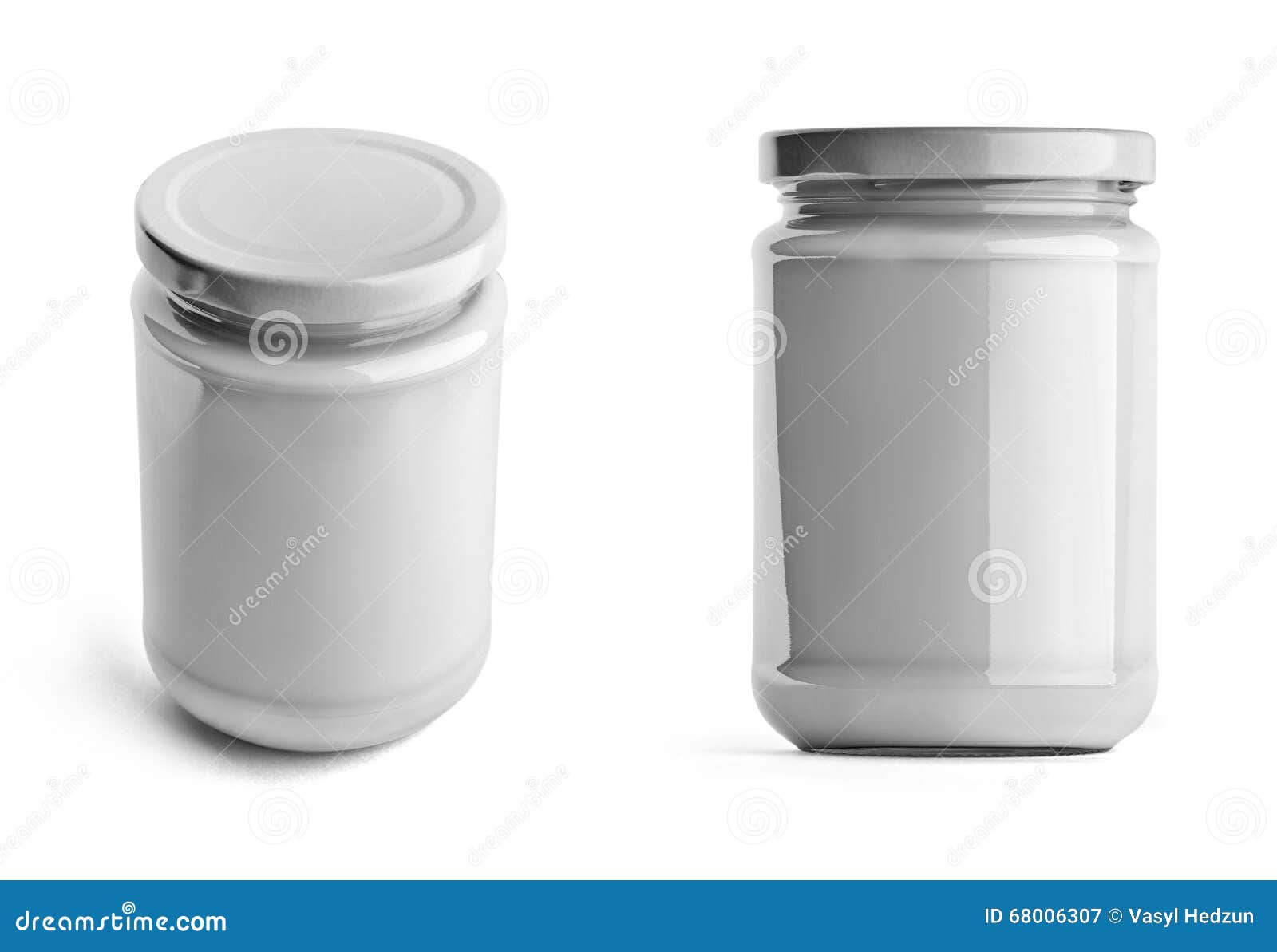 Glass Jar with White Cap in Front and Top View Isolated on White ...