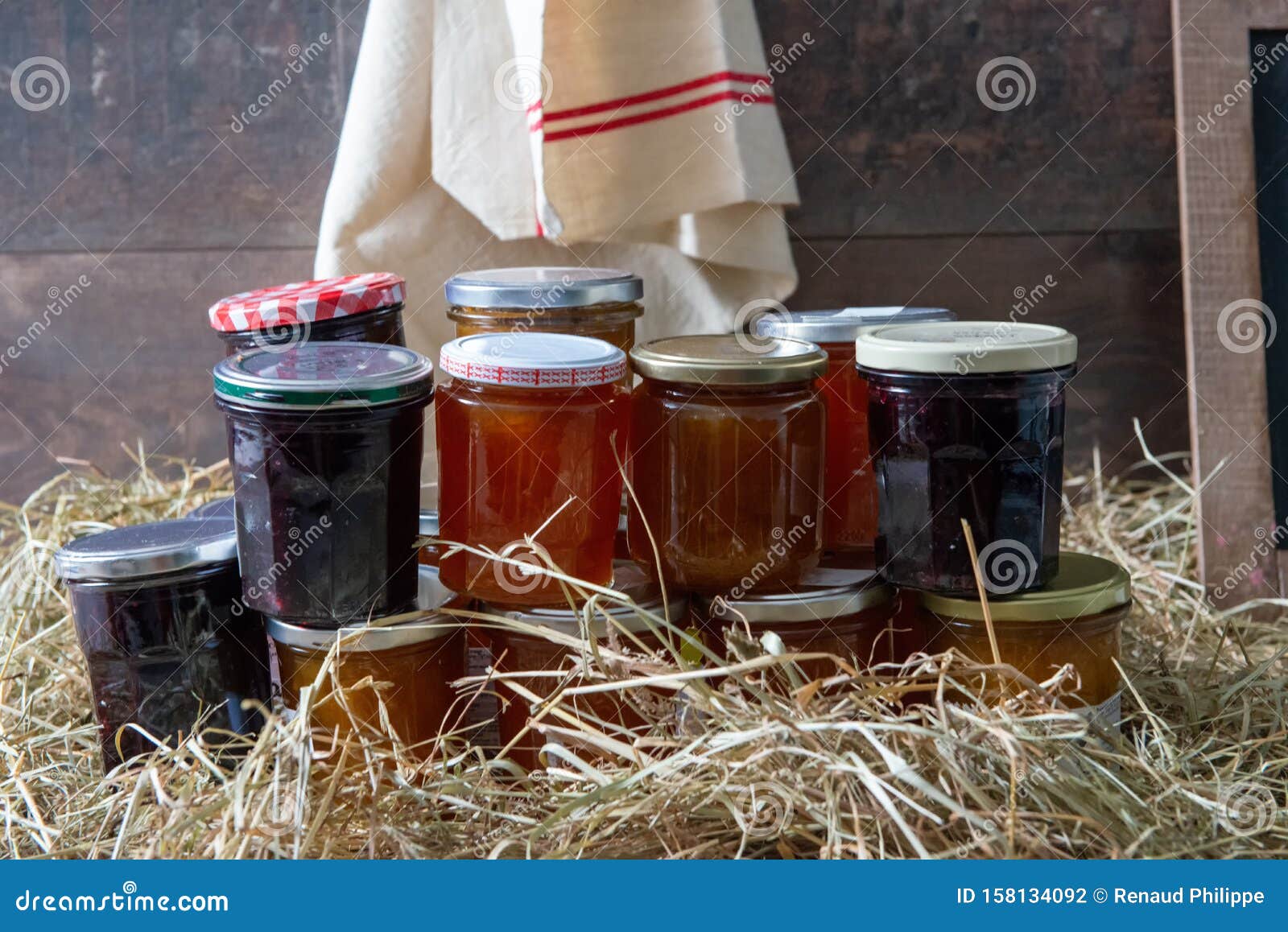 Glass Jars with Different Kinds of Jam on Straw Stock Photo - Image of ...