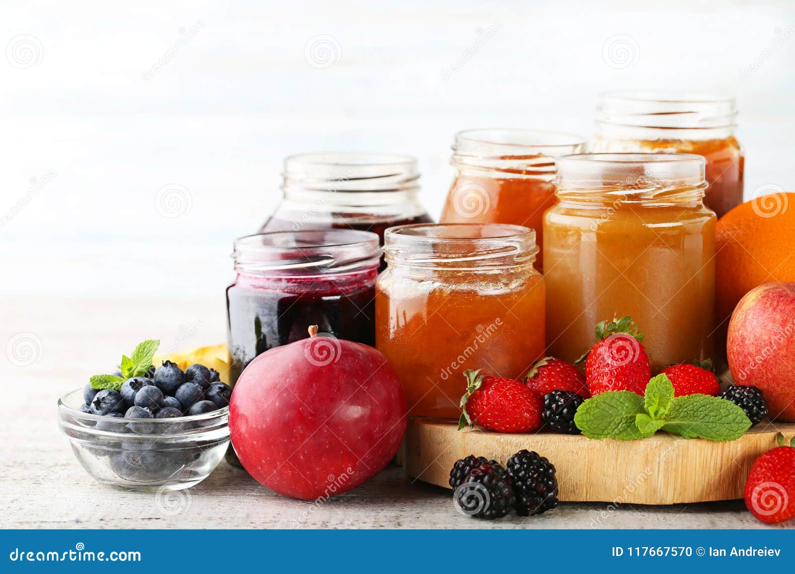 Jars with Different Kinds of Jam Stock Photo - Image of fruity, blue ...