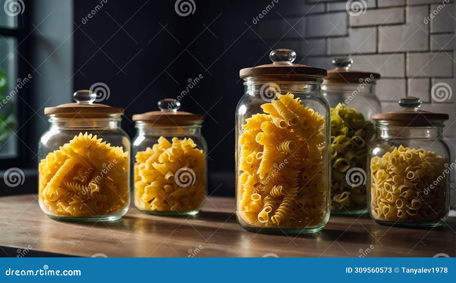 Glass Jars with Dry Assorted Pasta in the Kitchen Collection Italian ...