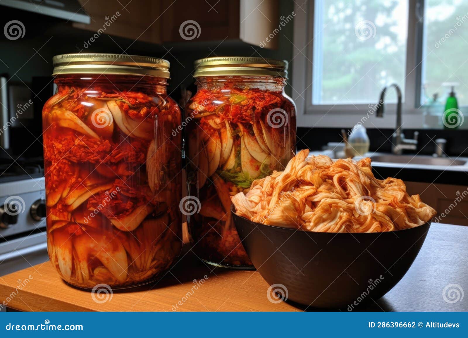 Glass Jars Filled with Homemade Kimchi, Side by Side Stock Photo ...