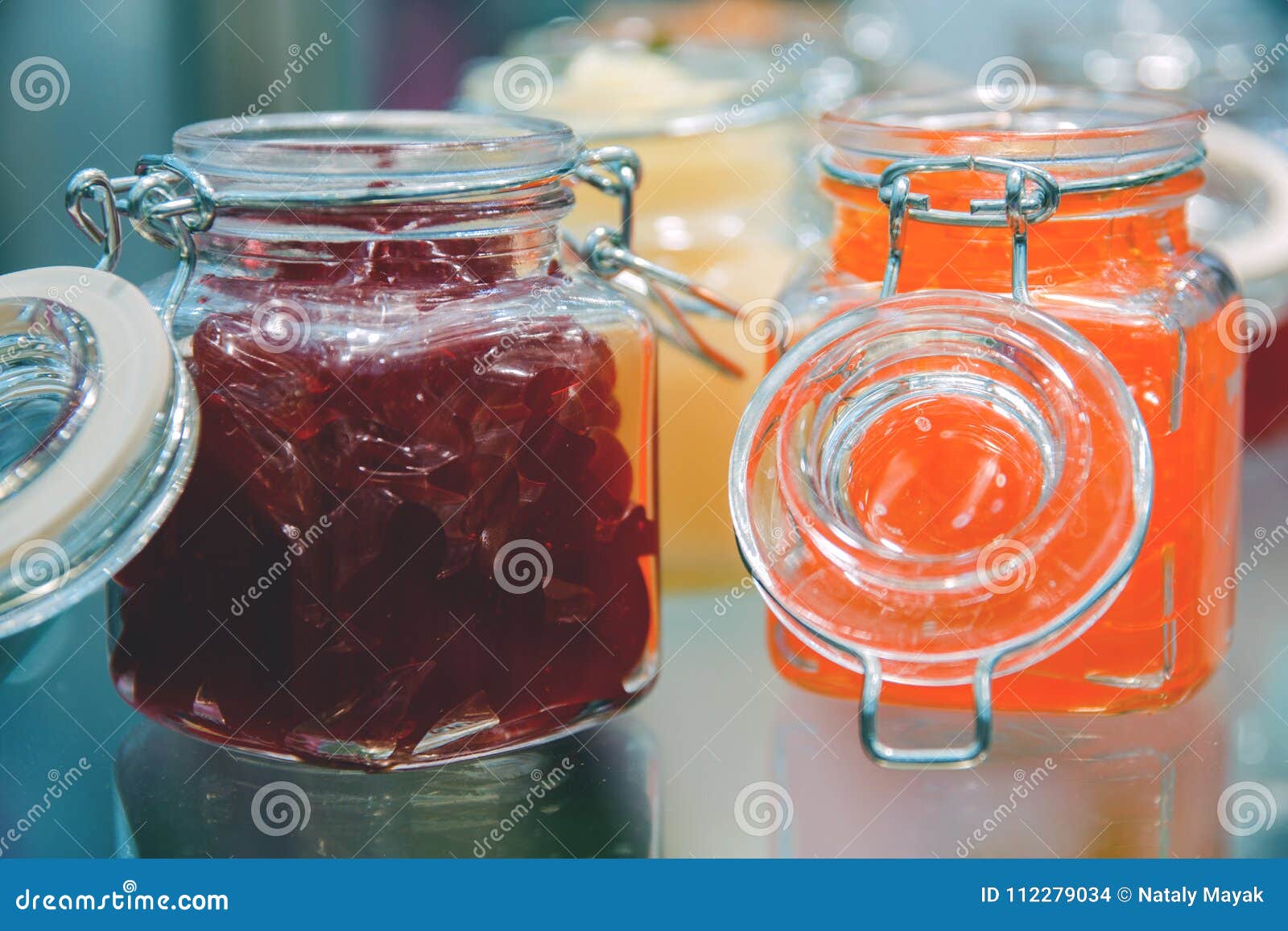 Glass Jars of Jelly on Display Stock Photo - Image of design, empty ...