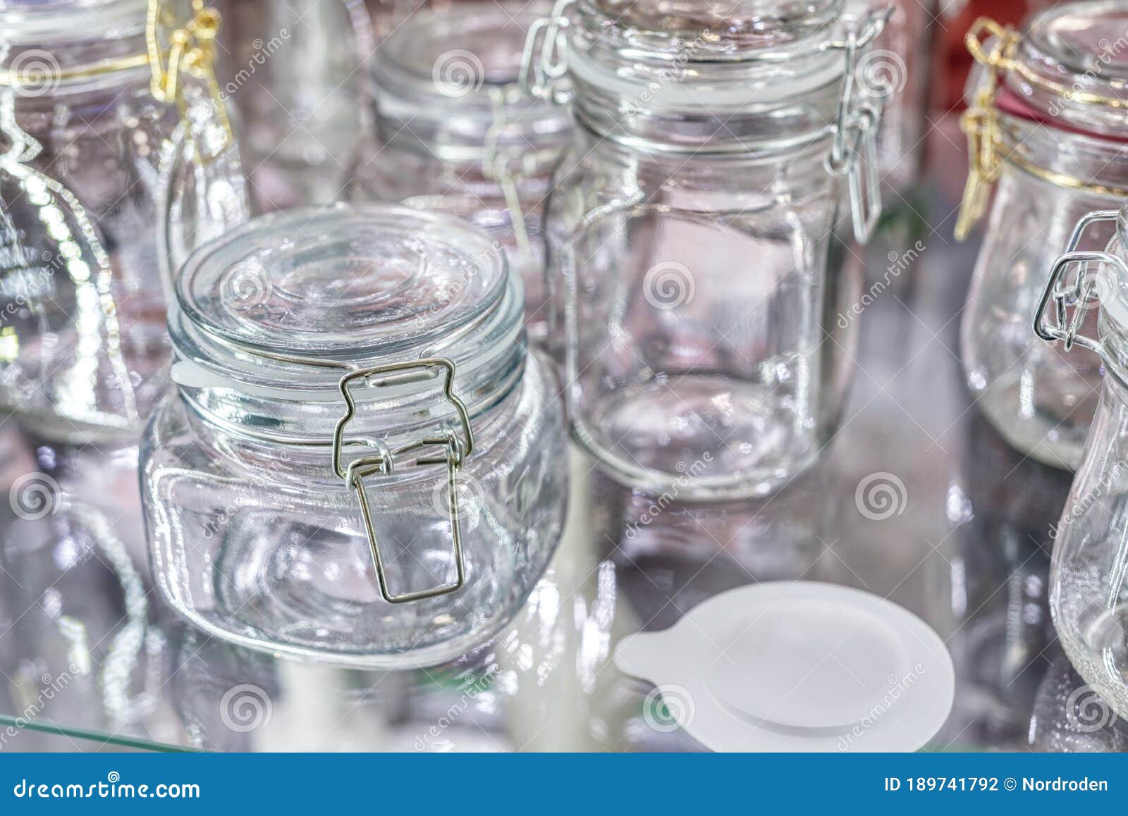Glass Jars with Glass Lockable Lids. Stock Photo - Image of transparent ...