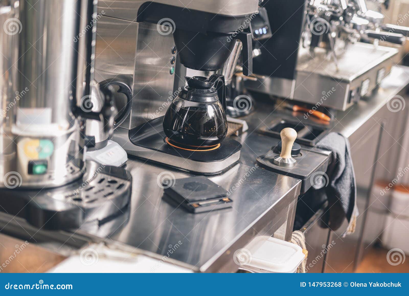 Glass Jug Full of Coffee in Modern Coffee Machine Stock Photo - Image ...