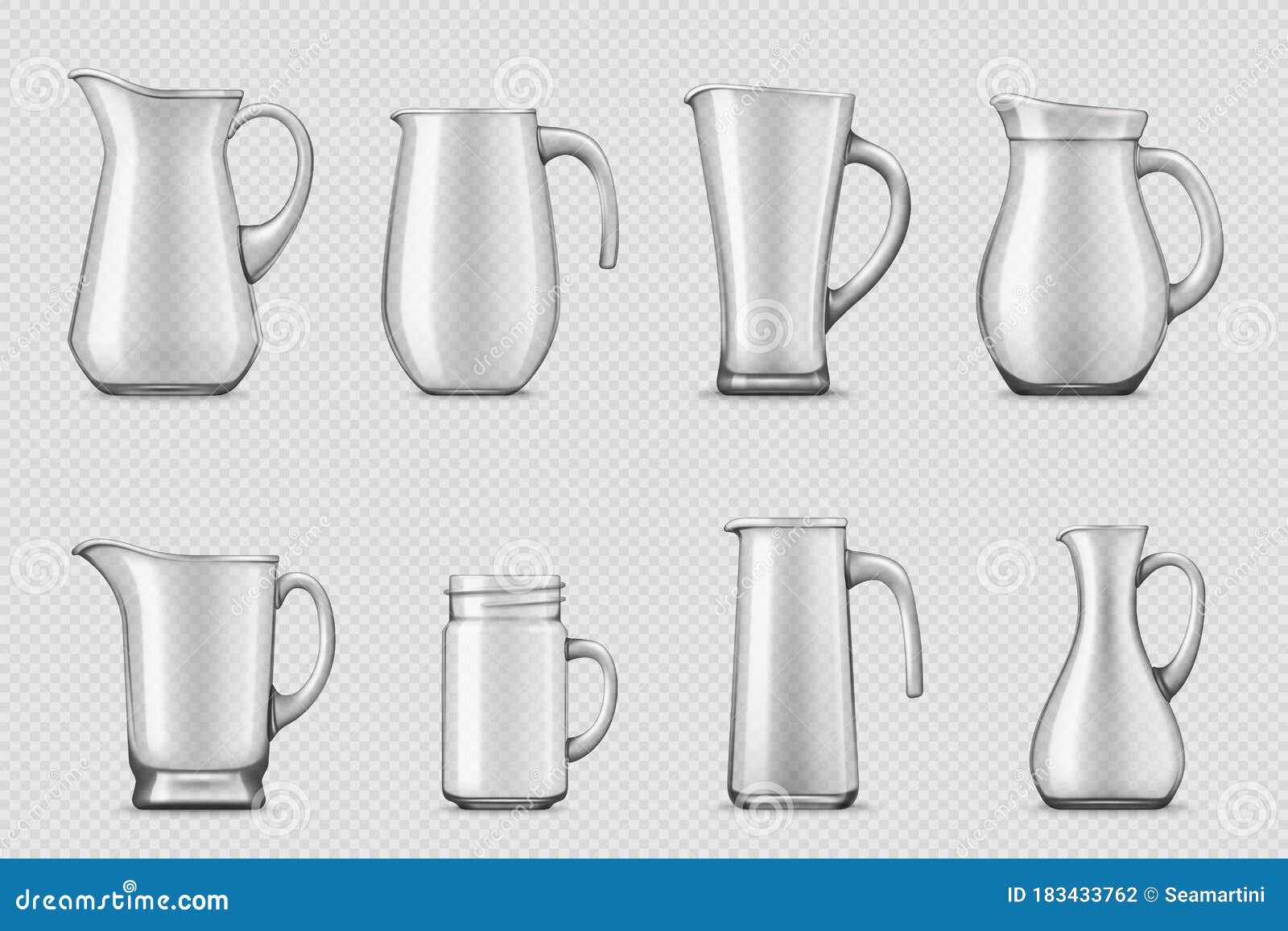 Glass Jugs and Pitchers 3d Realistic Vector Stock Vector - Illustration ...