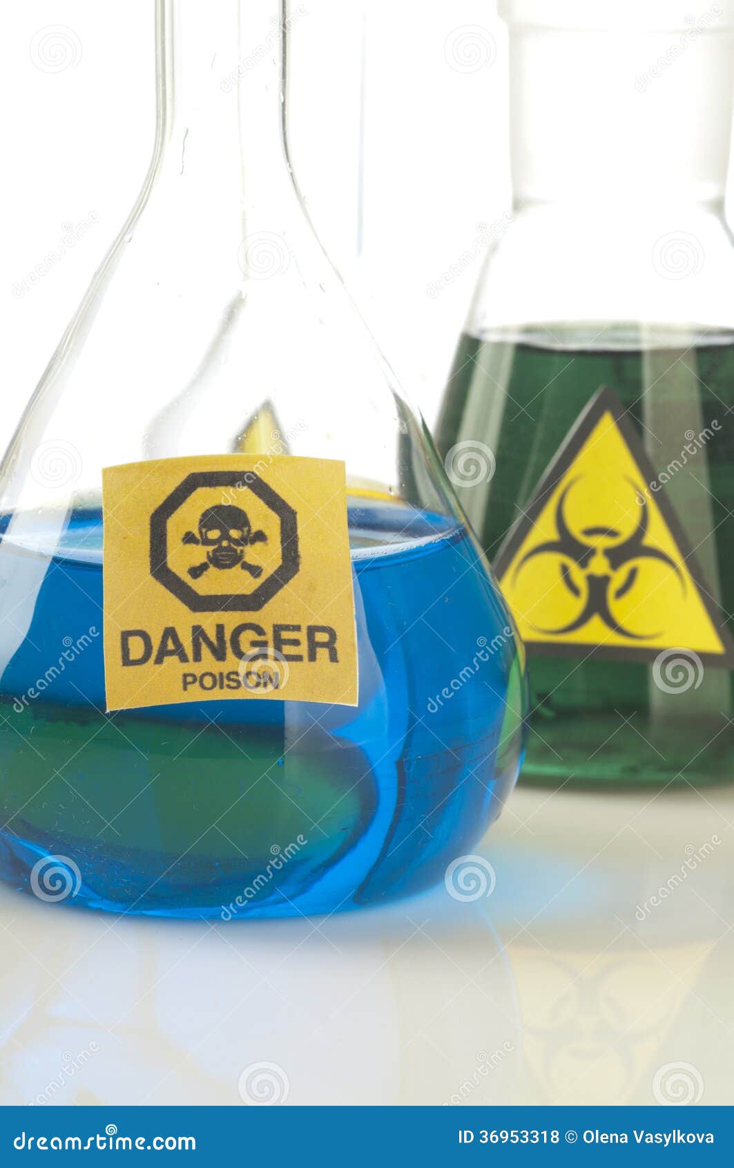Glass Laboratory Equipment with Symbol Biohazard and Danger Stock Photo ...