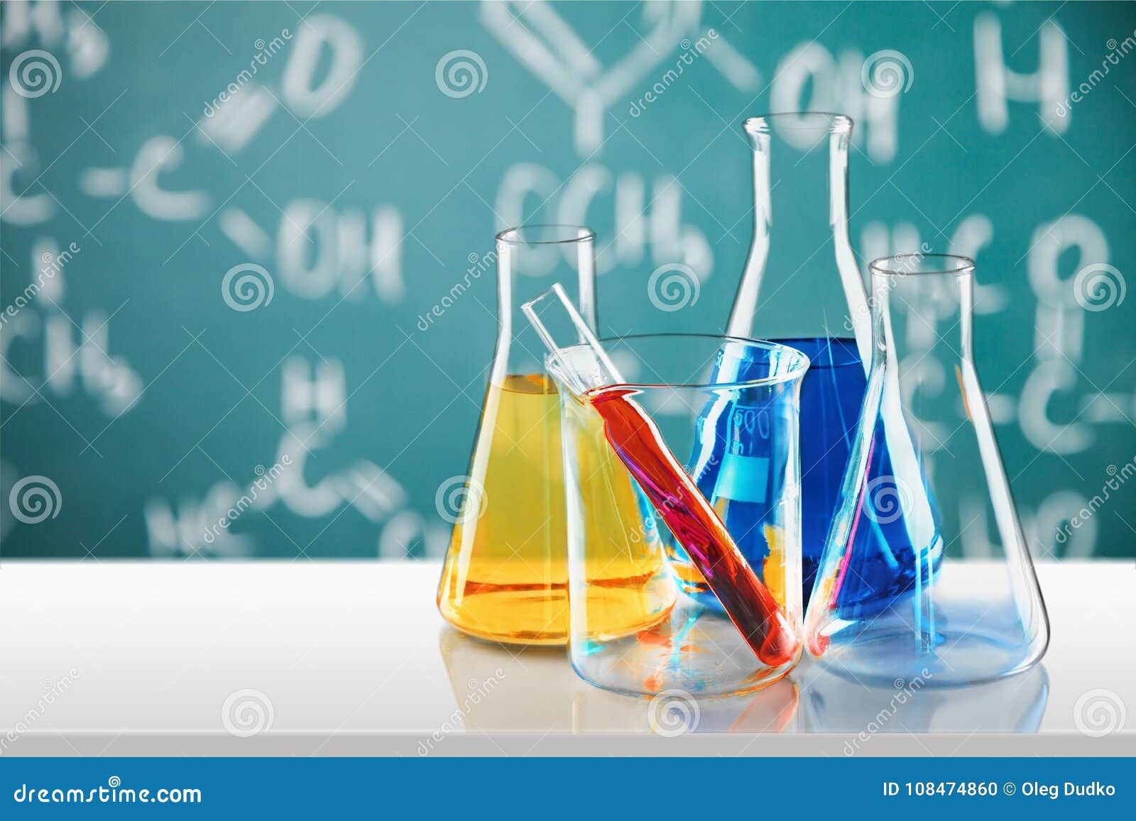Glass Laboratory Flasks on Background Stock Photo - Image of biology ...