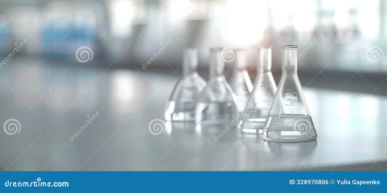 Glass Laboratory Flasks on White Surface with Soft Lighting in Modern ...