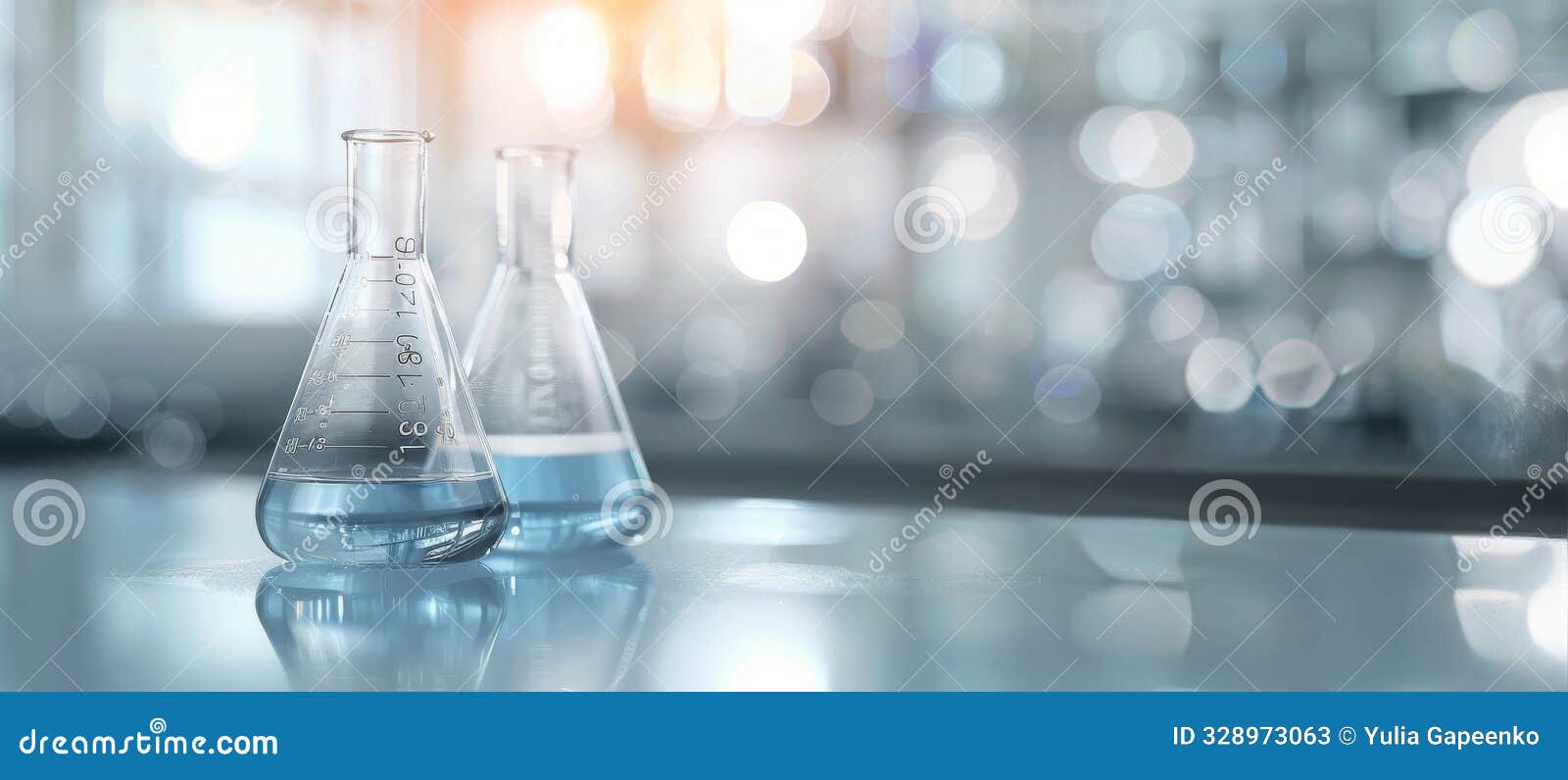 Glass Laboratory Flasks on White Surface with Soft Lighting in Modern ...