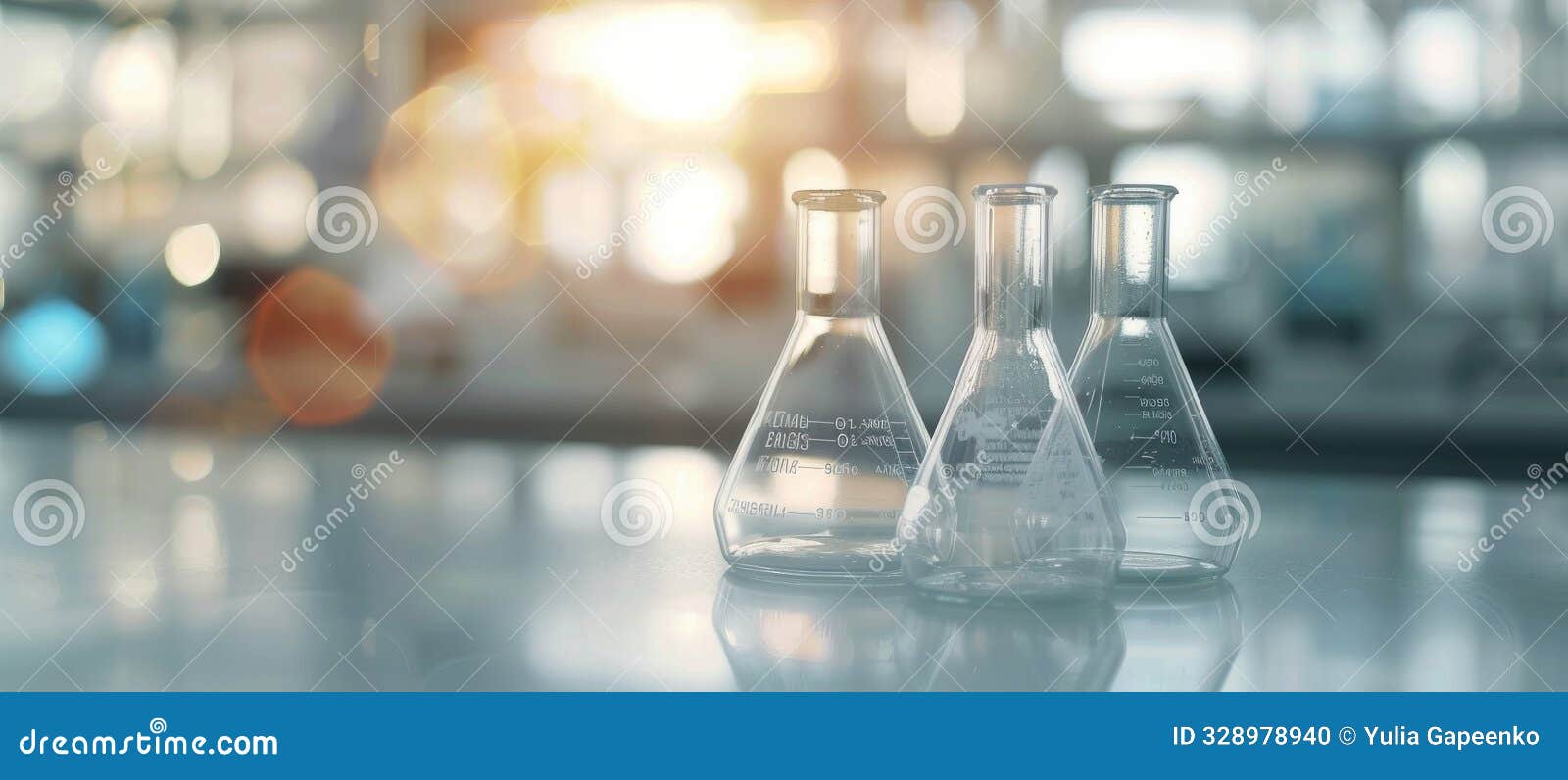 Glass Laboratory Flasks on White Surface with Soft Lighting in Modern ...