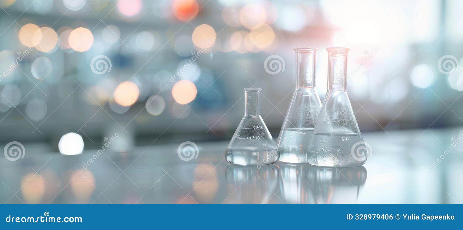 Glass Laboratory Flasks on White Surface with Soft Lighting in Modern ...