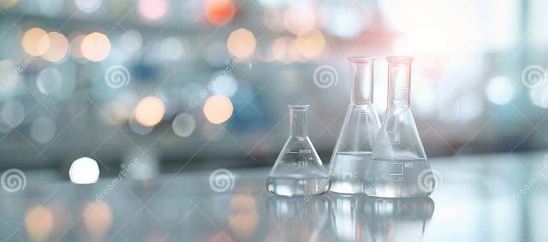 Glass Laboratory Flasks on White Surface with Soft Lighting in Modern ...
