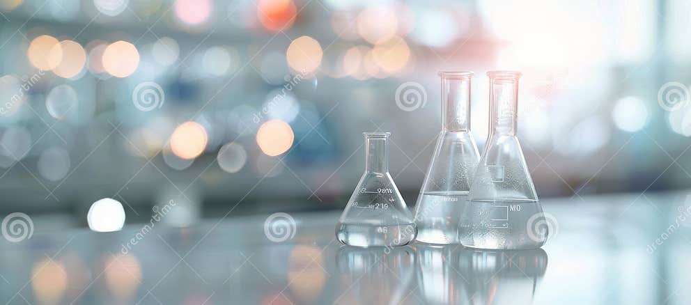 Glass Laboratory Flasks on White Surface with Soft Lighting in Modern ...