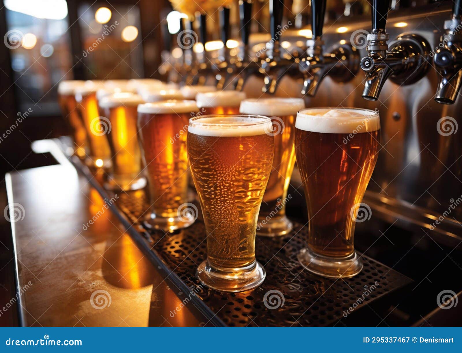 Glass of Lager Draught Beer Standing on Bar Counter.Macro.AI Generative ...