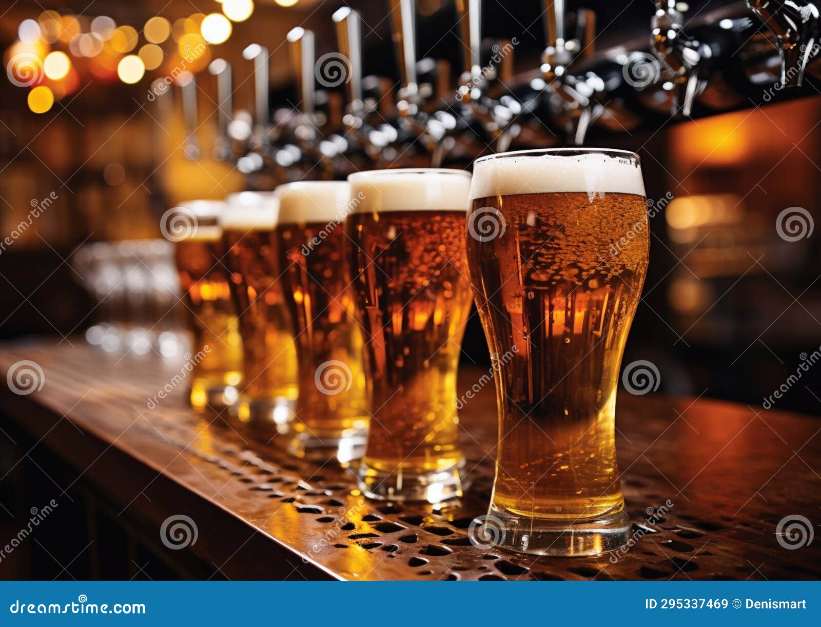 Glass of Lager Draught Beer Standing on Bar Counter.Macro.AI Generative ...