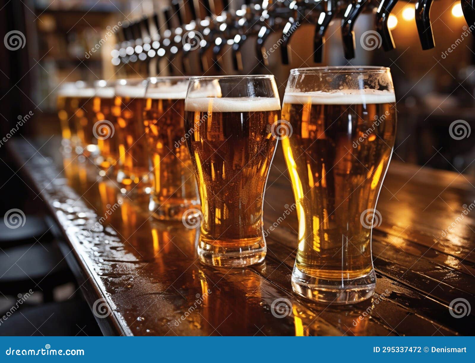 Glass of Lager Draught Beer Standing on Bar Counter.Macro.AI Generative ...
