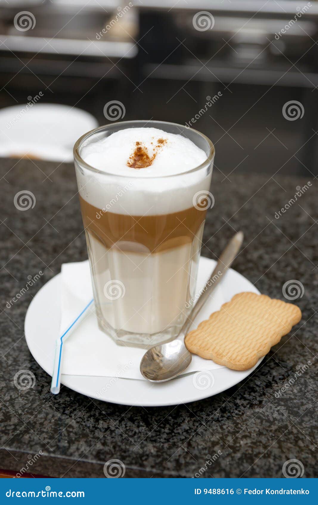 Glass of Latte Coffee on Bar Counter Stock Photo - Image of shallow ...