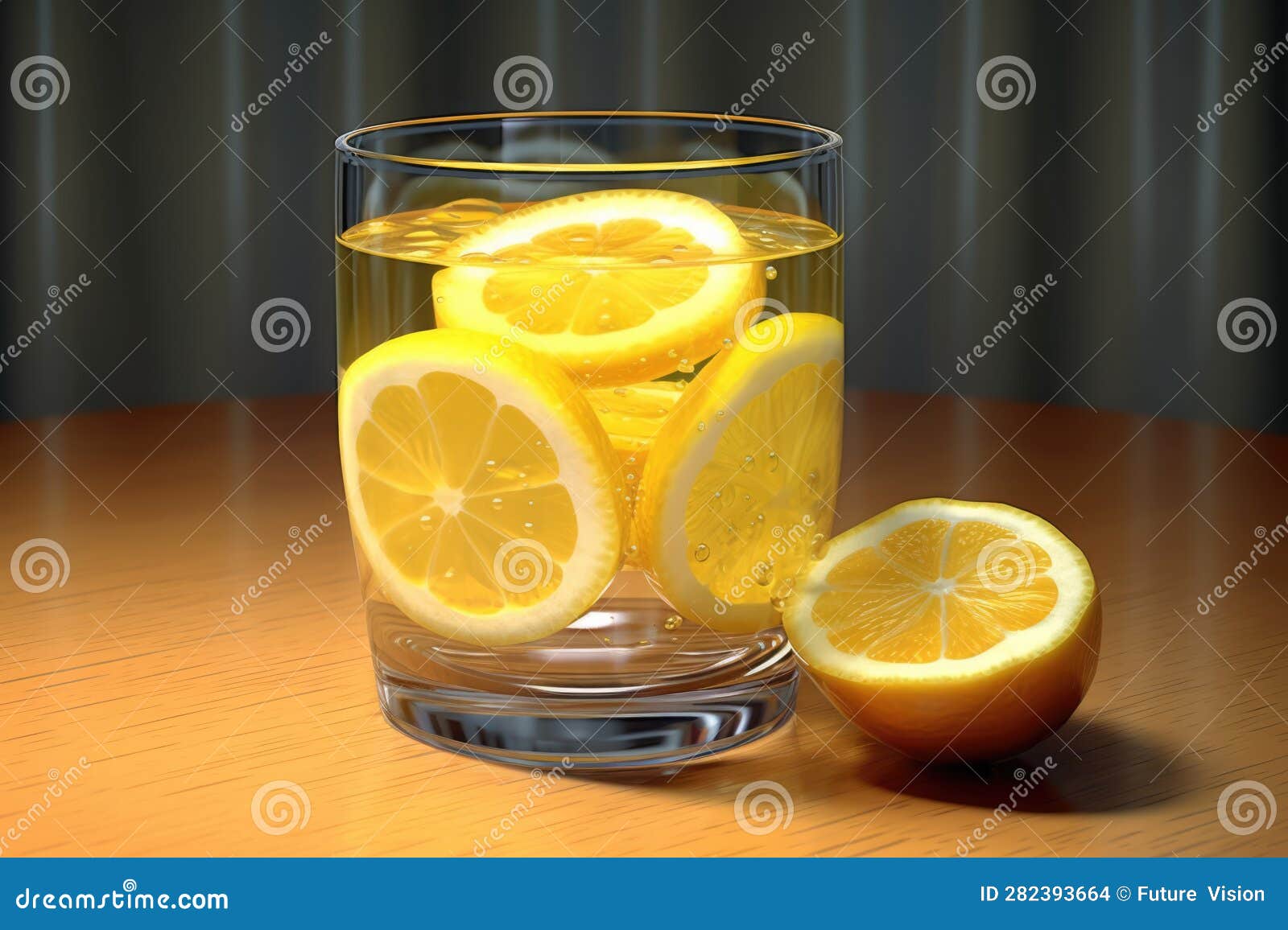 Glass of Lemon Juice and Lemon on Wood Surface, Created Using ...