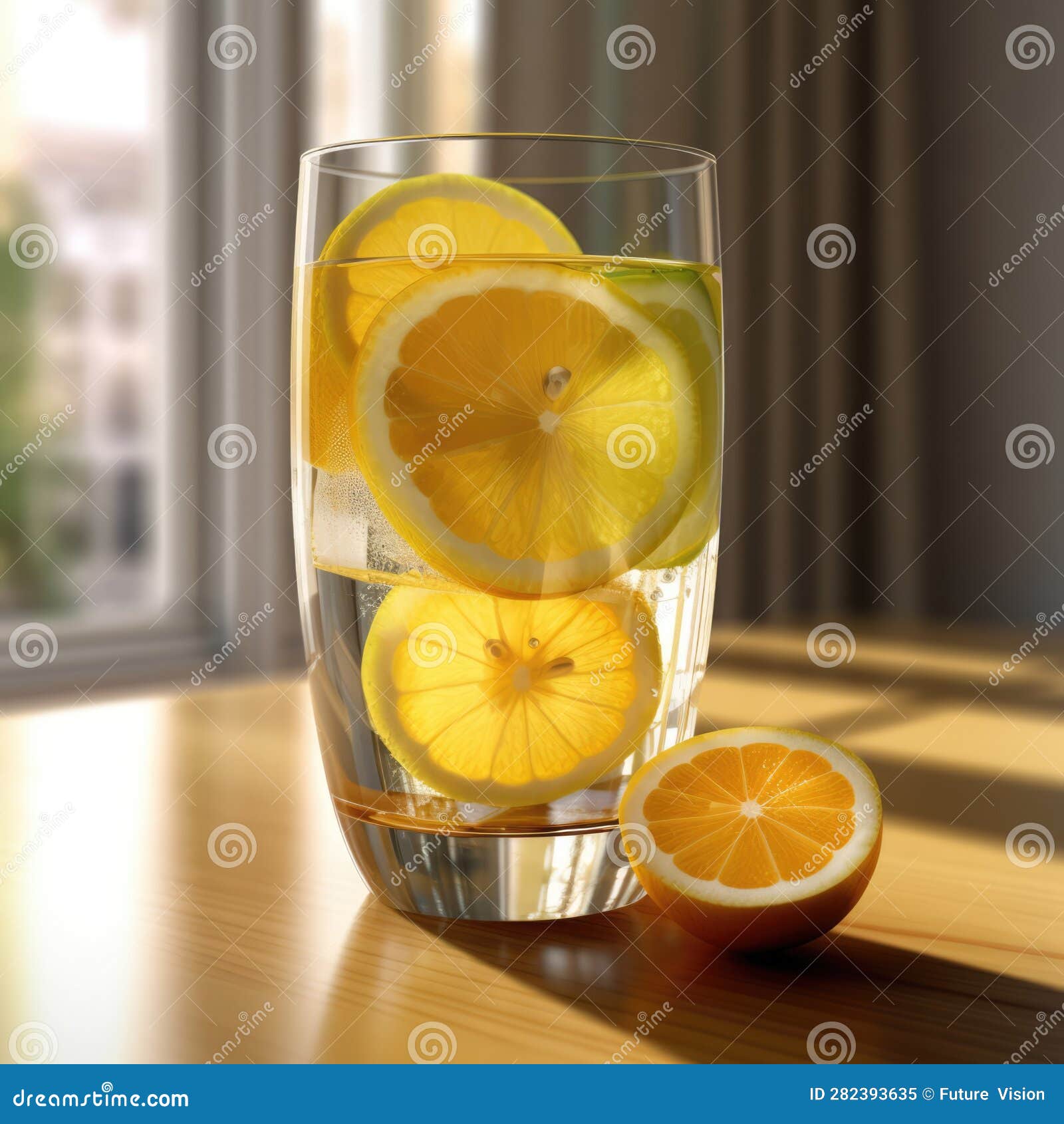 Glass of Lemon Juice and Lemon on Wooden Surface, Created Using ...