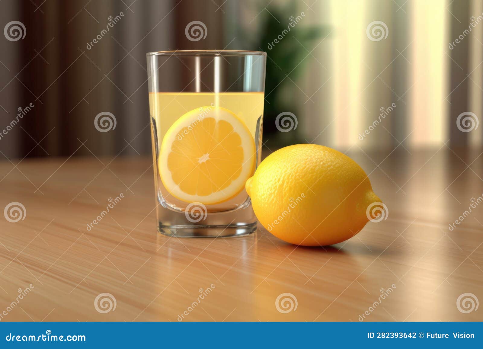Glass of Lemon Juice and Lemon on Wooden Surface, Created Using ...