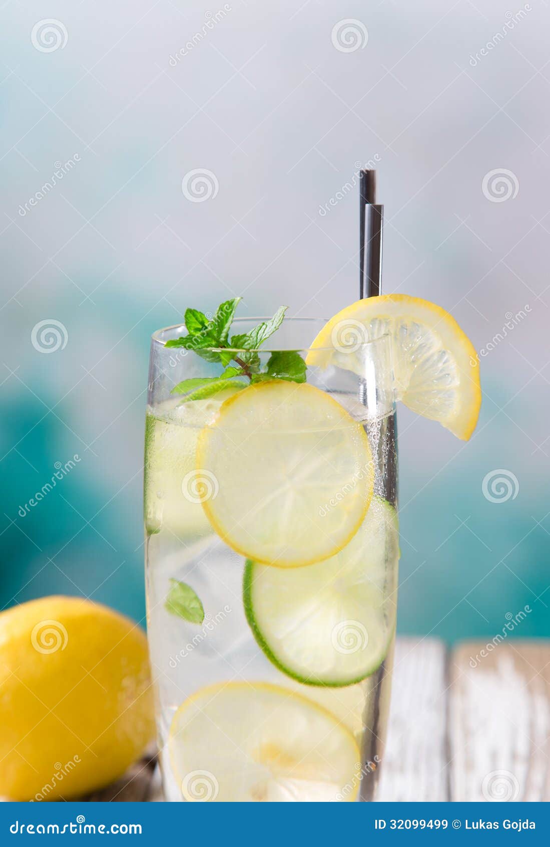 Glass of lemon limonade stock image. Image of cool, wooden - 32099499