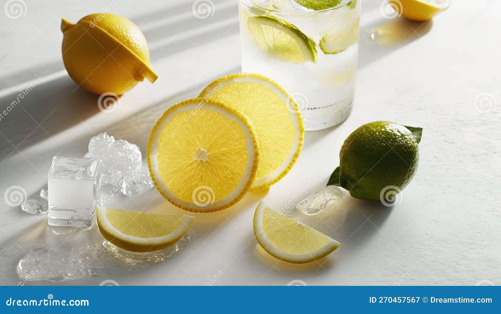 A Glass of Lemonade with Ice and Lemons Around it. Stock Image - Image ...