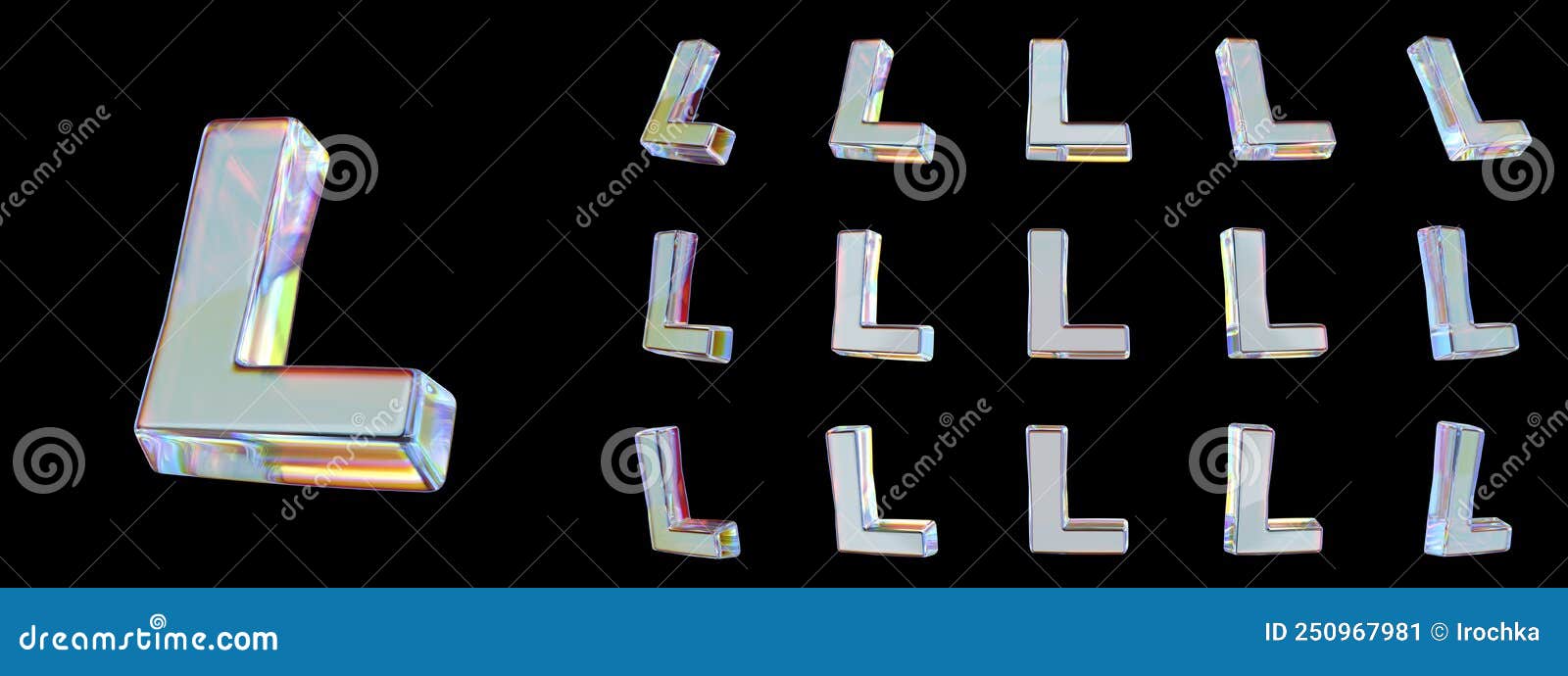 Glass Letter L on a Black Background. 3D Render. Stock Illustration ...