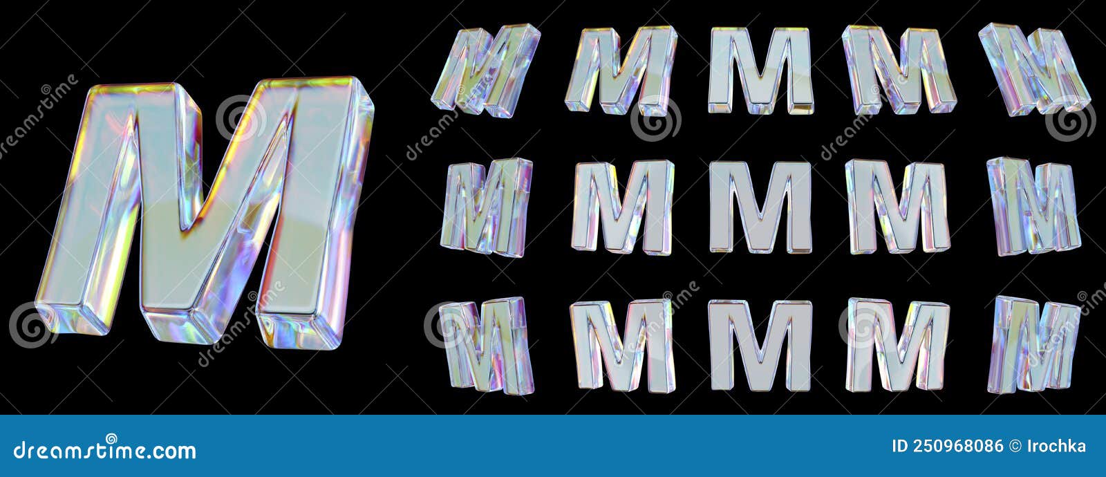 Glass Letter M on a Black Background. 3D Render. Stock Illustration ...